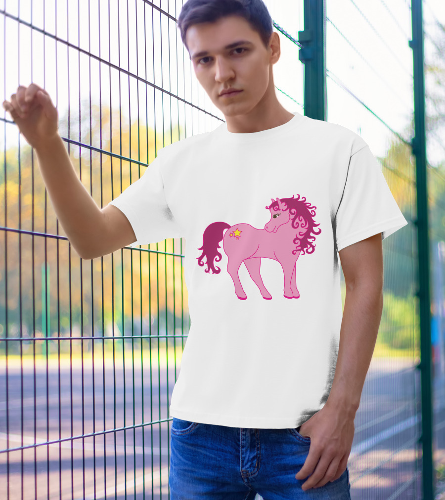 Cute Pink Pony With Curly Mane And Star Markings T-Shirt