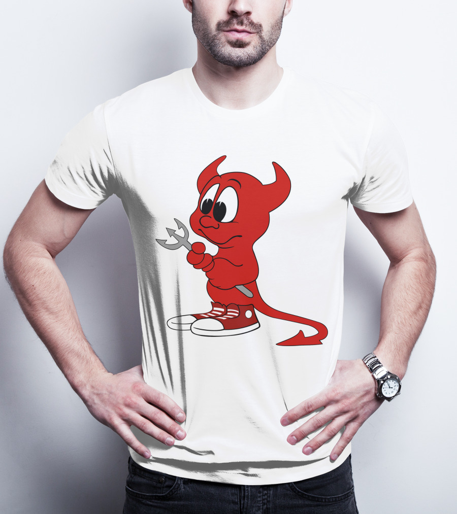 Devil In Sneakers Holding Pitch Fork Cartoon T-Shirt