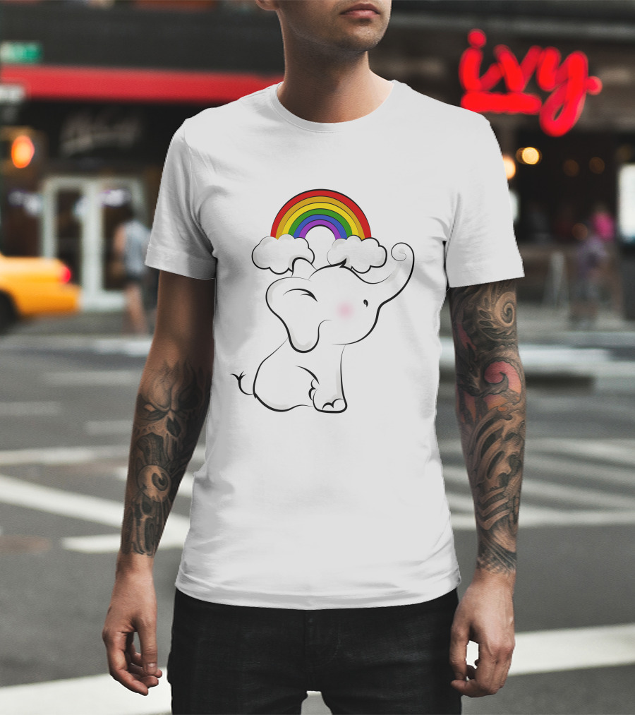Elephants Love Rainbows Colorful Clouds Cute T-Shirt