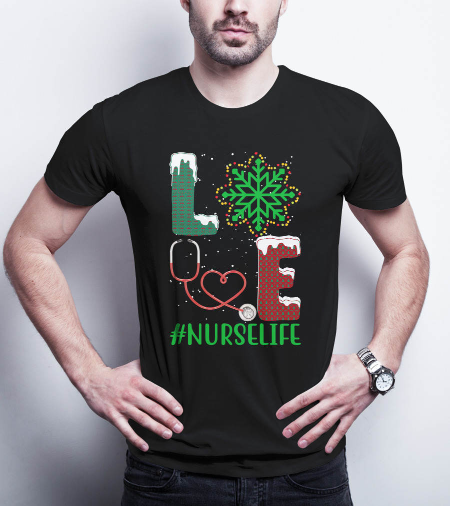 Love Christmas Snowflake Stethoscope #NURSELIFE T-Shirt