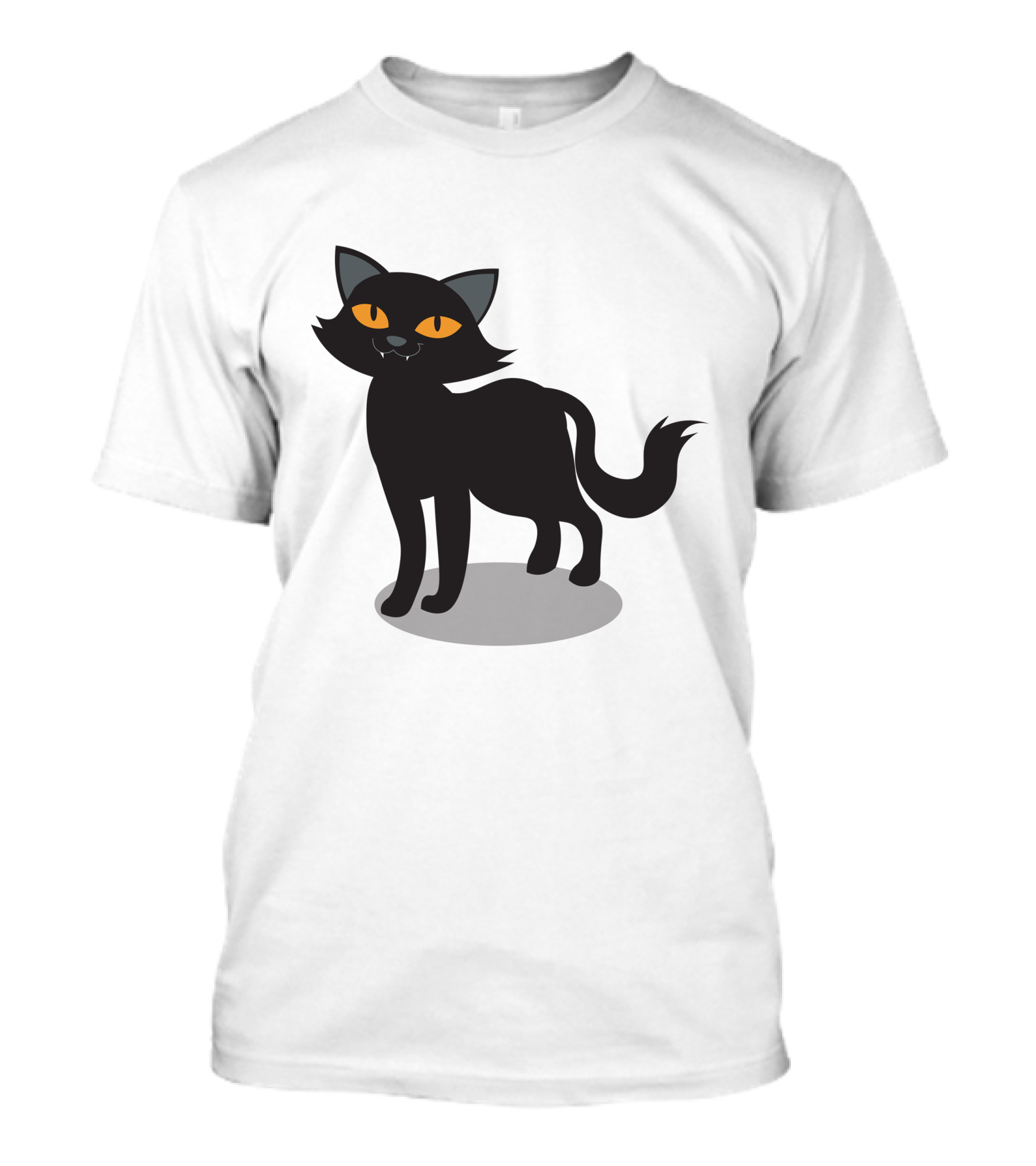 Cartoon Black Cat Illustration With Orange Eyes And Shadow T-Shirt