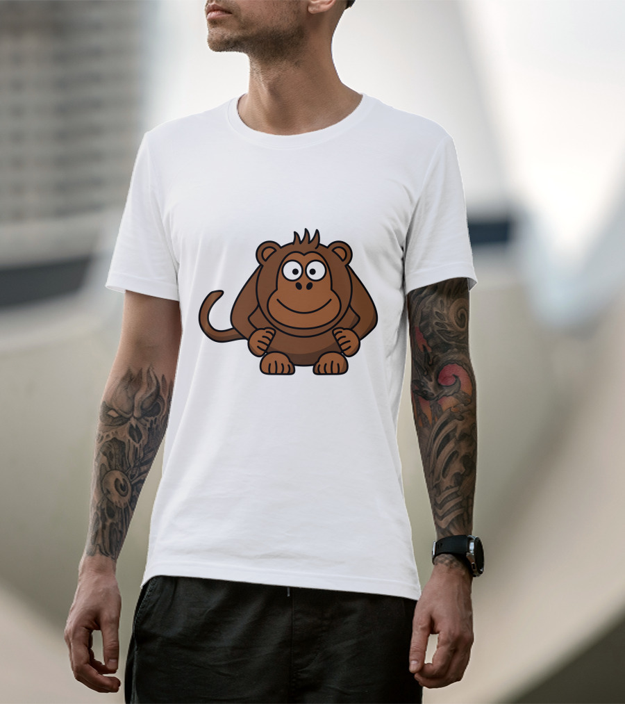 Cartoon Monkey Illustration Brown Playful Character T-Shirt