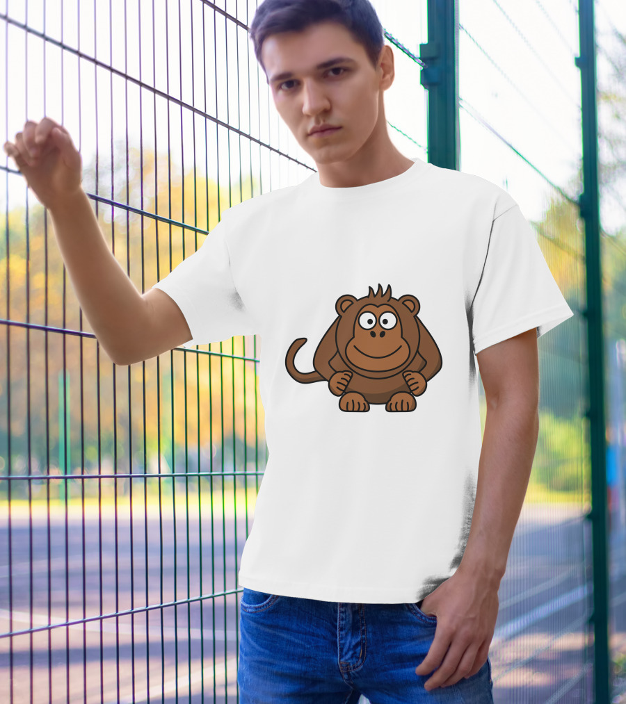 Cartoon Monkey Illustration Brown Playful Character T-Shirt