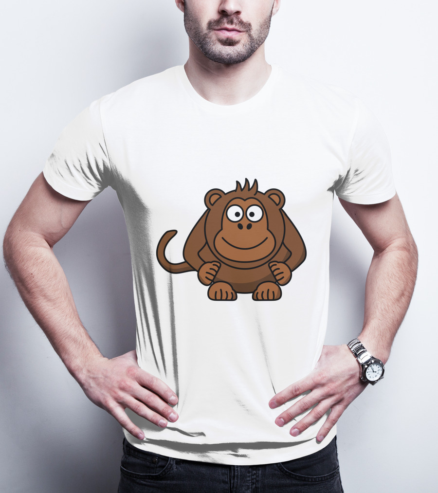 Cartoon Monkey Illustration Brown Playful Character T-Shirt