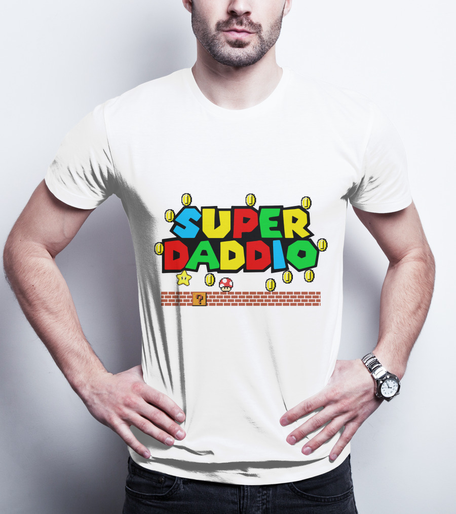Fathers Day Super Daddio Nintendo Mario Parody Coins Bricks Star T-Shirt