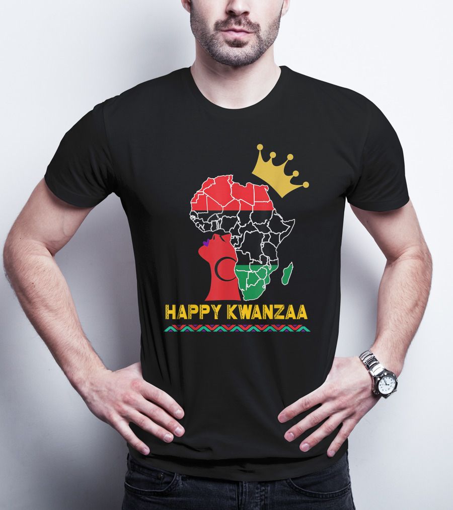 Happy Kwanzaa African Map Black Woman Queen With Crown T-Shirt
