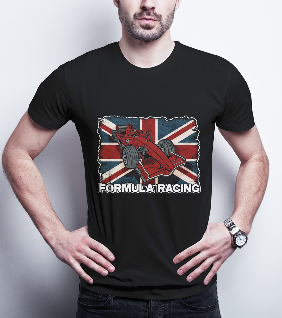 Formula Racing Red Car With British Flag T-Shirt