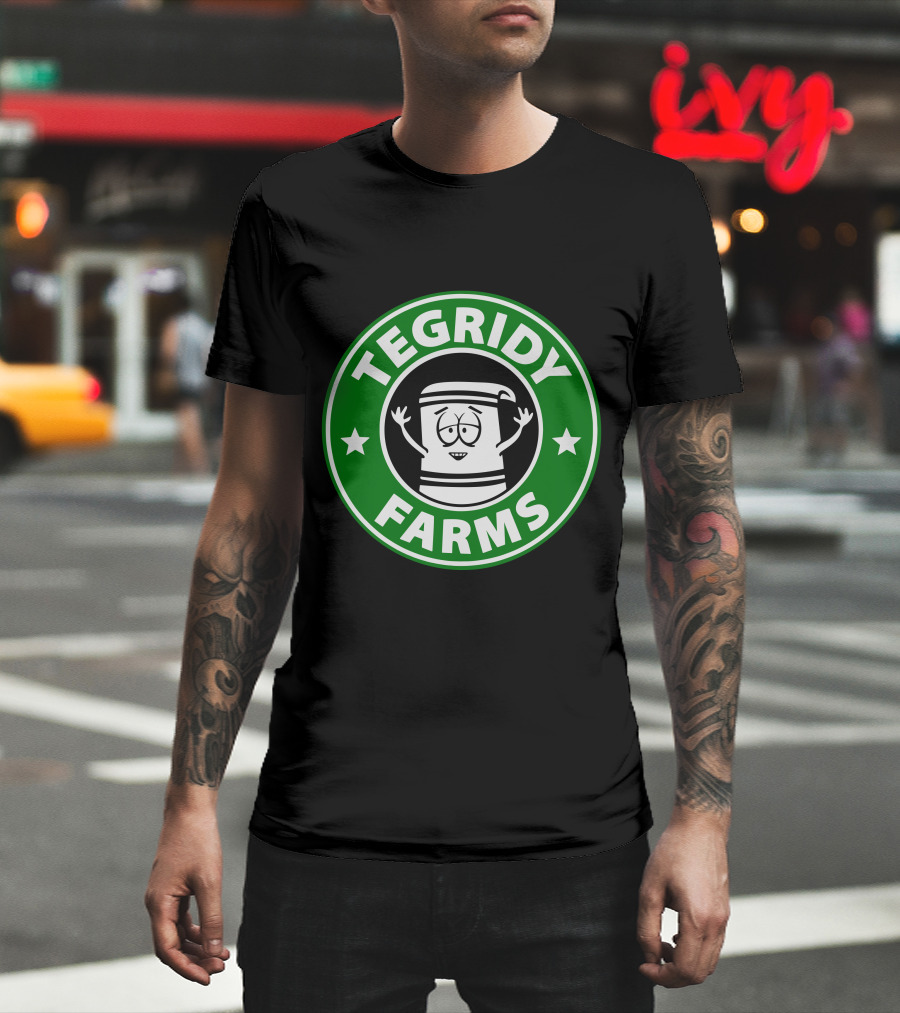 Tegridy Farms Cannabis Cup Logo With Cartoon Character And Green Circle T-Shirt