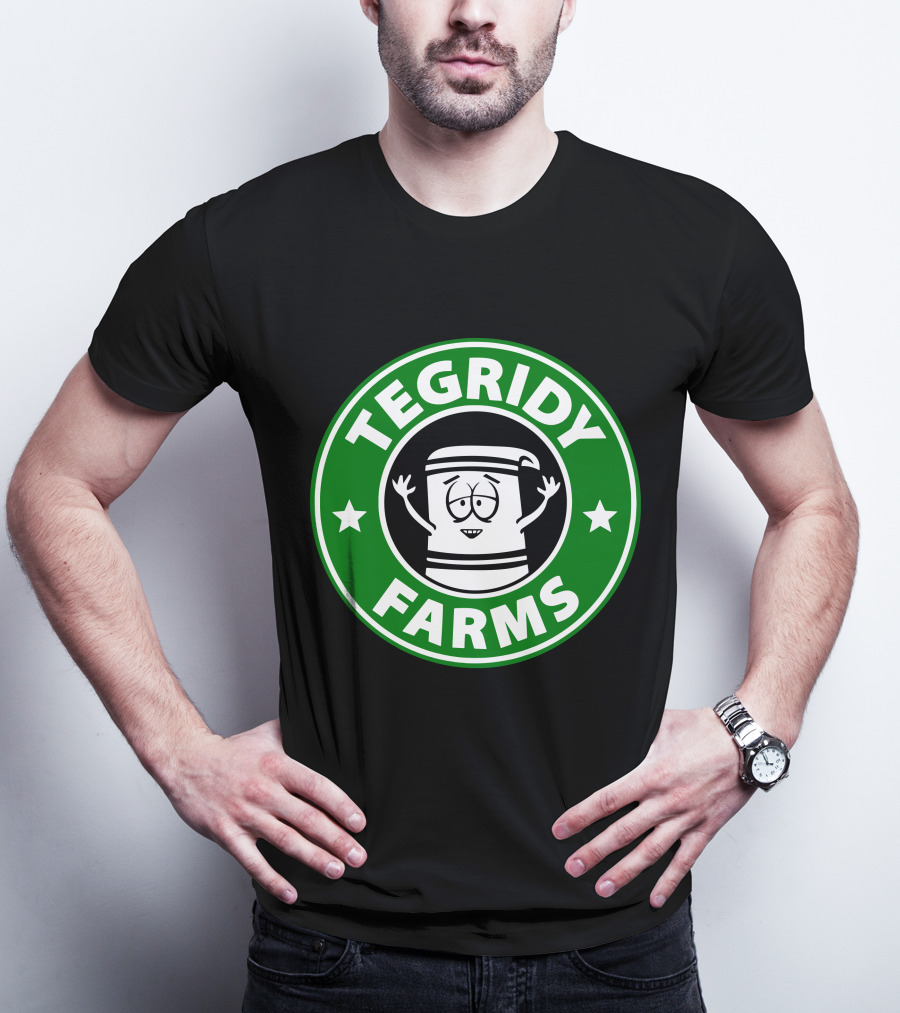 Tegridy Farms Cannabis Cup Logo With Cartoon Character And Green Circle T-Shirt