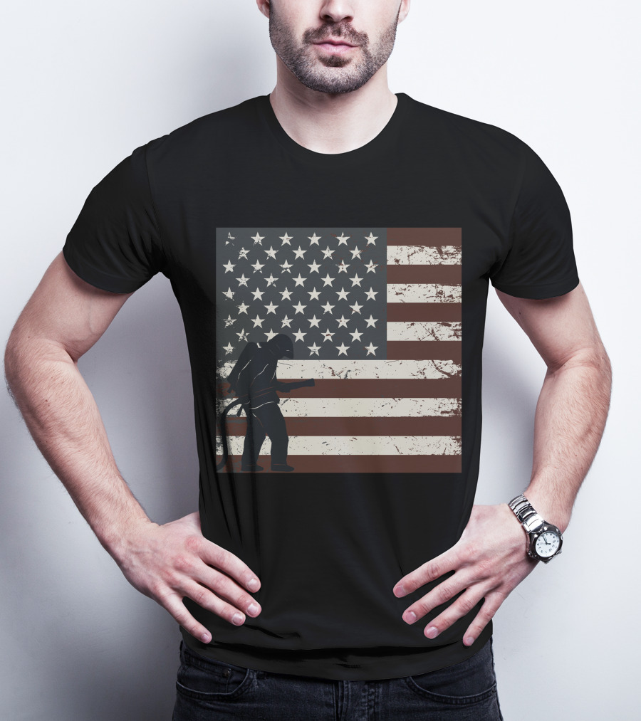 Fireman Silhouette Distressed American Flag T-Shirt