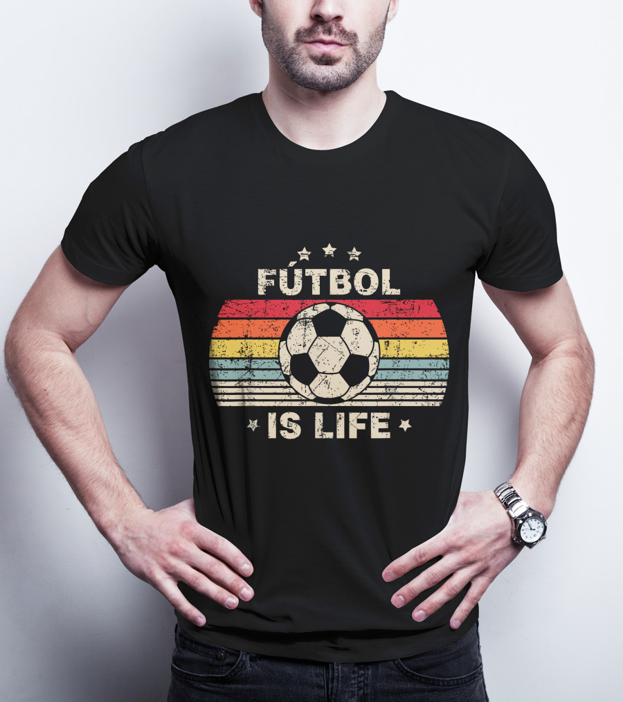 Fútbol Is Life Retro Soccer Ball Stripe Stars T-Shirt