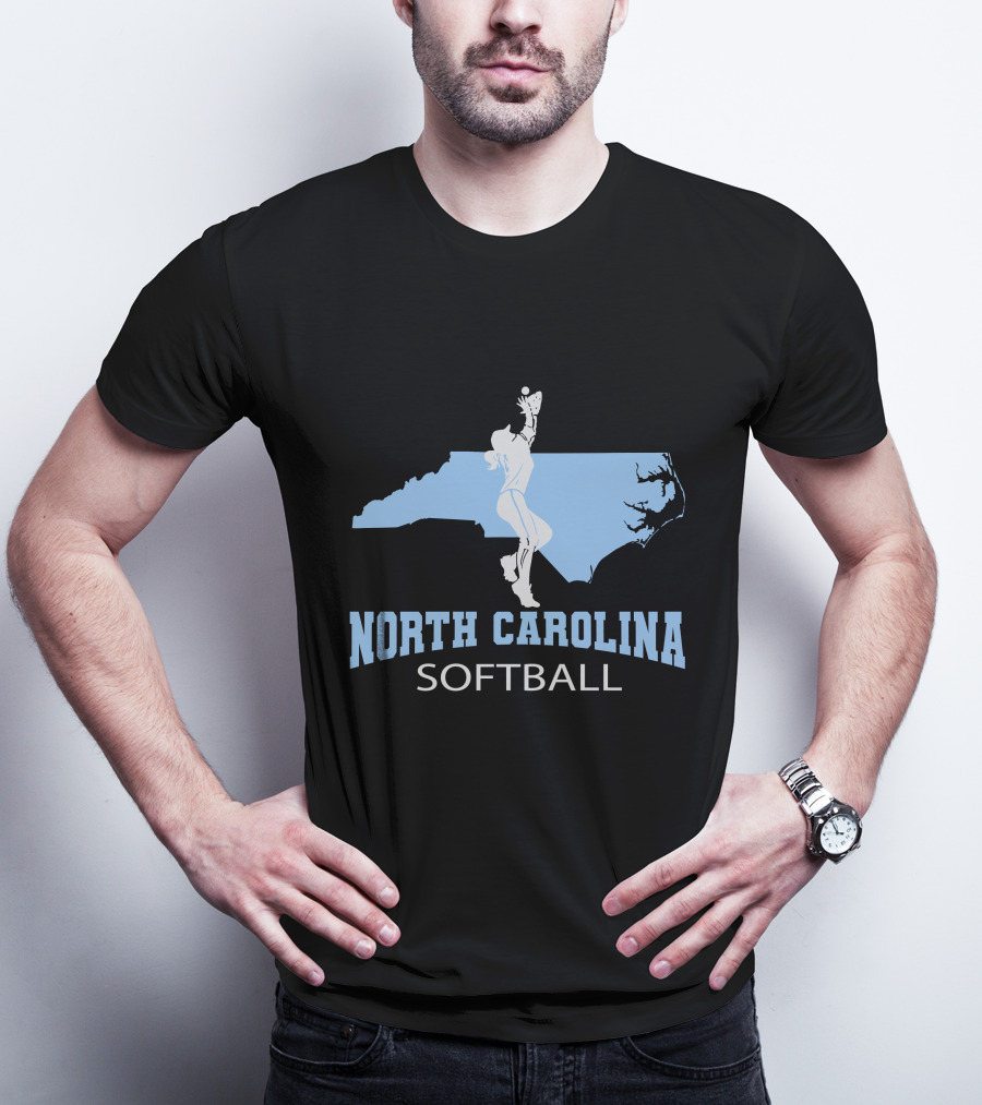 North Carolina Softball Girl Silhouette With State Map T-Shirt