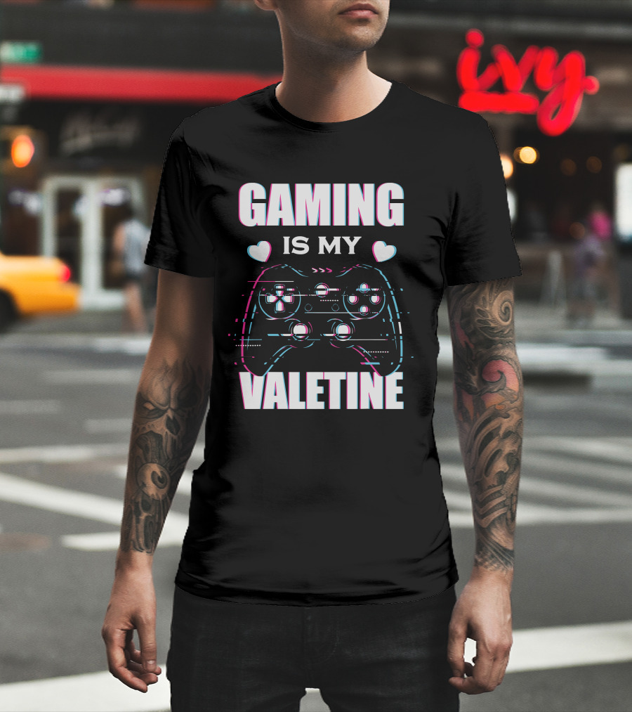 Gaming Is My Valentine Controller Hearts Glitch Effect T-Shirt