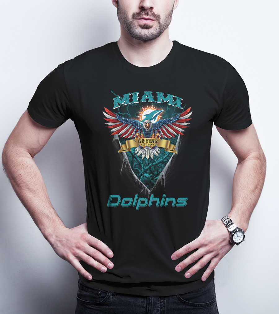 Miami Dolphins Go Fins Est. 1966 Us Eagle Nfl T-Shirt