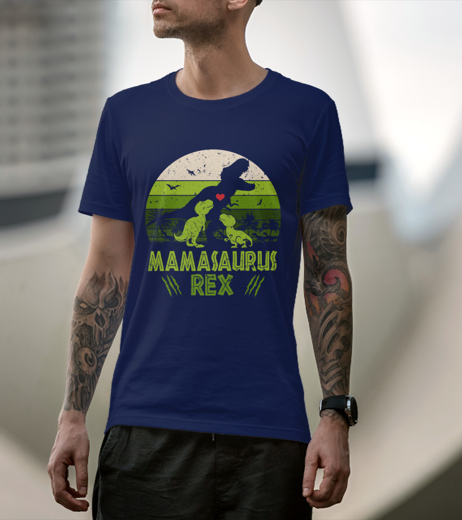 Kid Dinosaur Love For MamaSaurus Rex With Green Jungle Scene And Heart T-Shirt