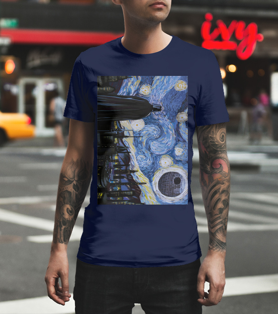 Darth Vader And Death Star In Starry Night T-Shirt