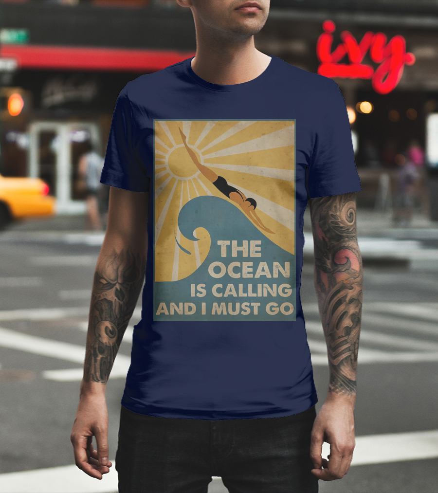 Swimming The Ocean Is Calling And I Must Go Vintage Sun Wave Dive T-Shirt
