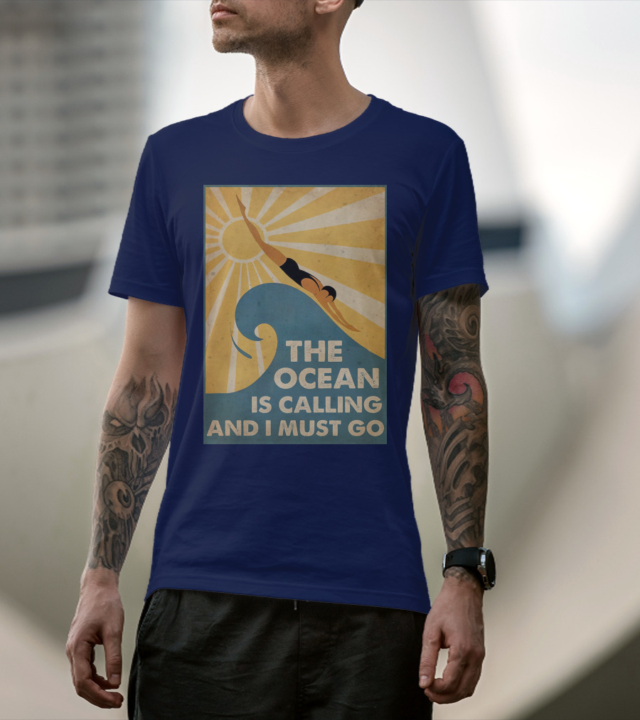 Swimming The Ocean Is Calling And I Must Go Vintage Sun Wave Dive T-Shirt