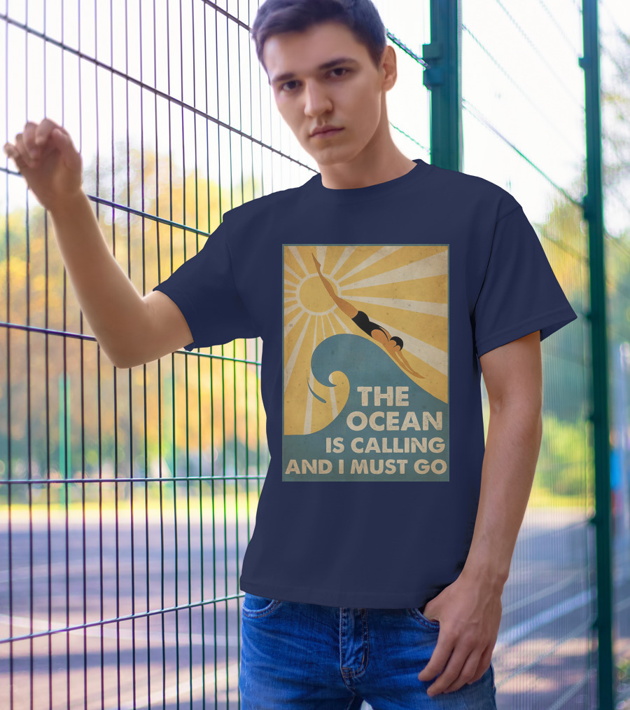 Swimming The Ocean Is Calling And I Must Go Vintage Sun Wave Dive T-Shirt