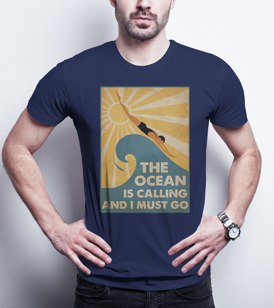 Swimming The Ocean Is Calling And I Must Go Vintage Sun Wave Dive T-Shirt