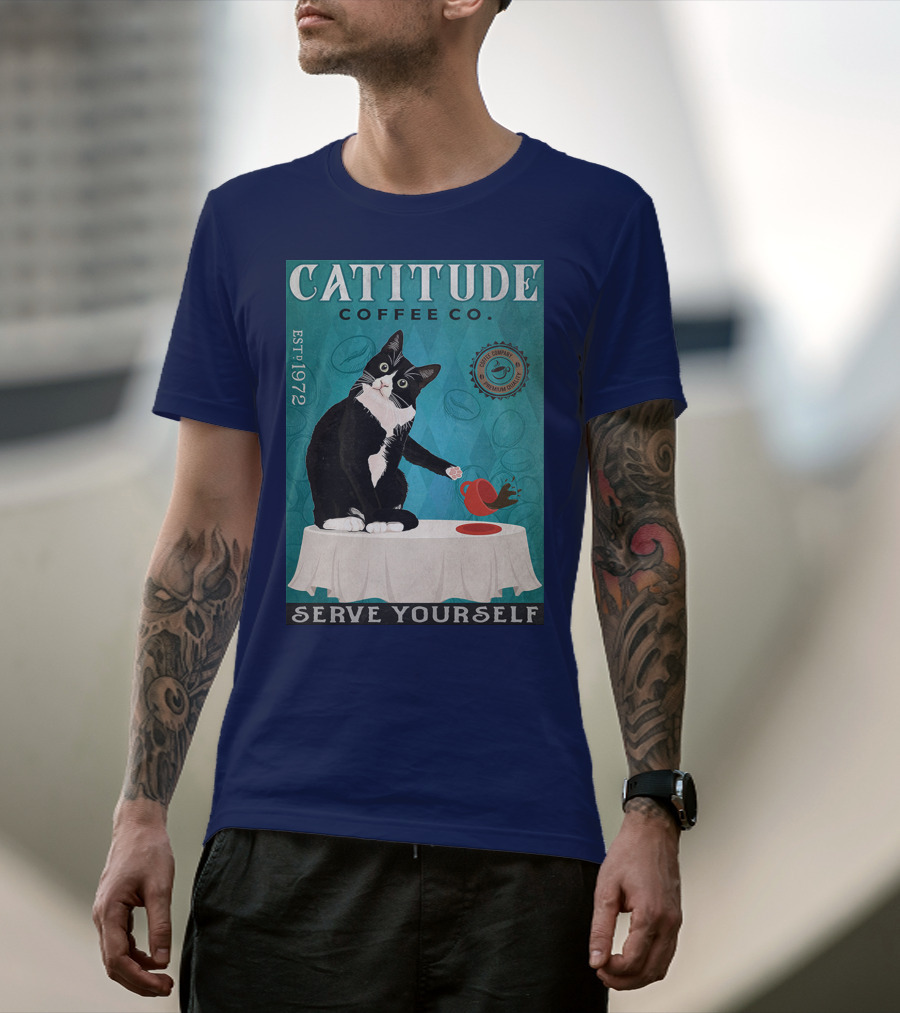 Cattitude Coffee Co Serve Yourself Cat Premium Coffee EST 1972 T-Shirt