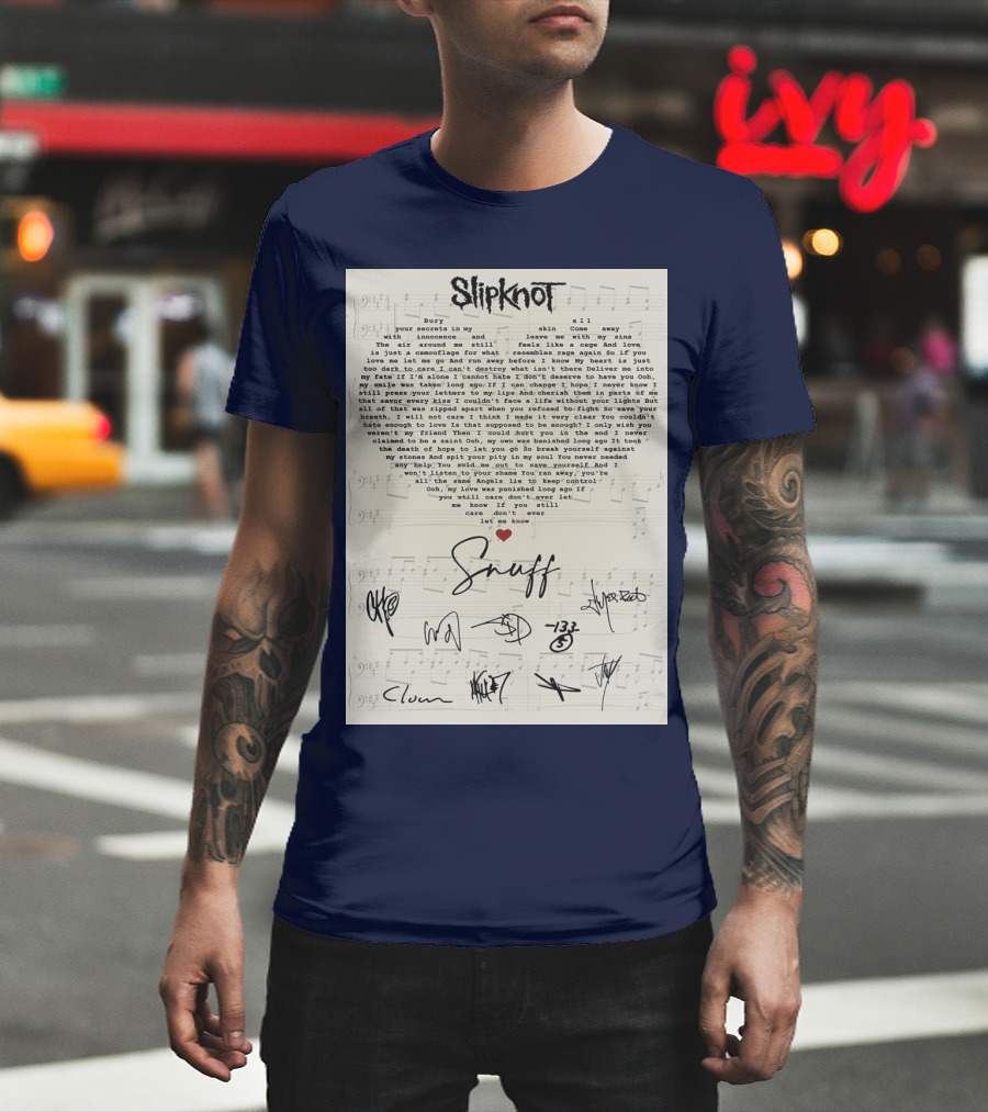 Slipknot Snuff Lyrics With Band Member Signatures T-Shirt