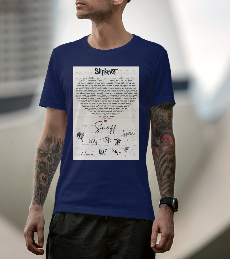 Slipknot Snuff Lyrics With Band Member Signatures T-Shirt