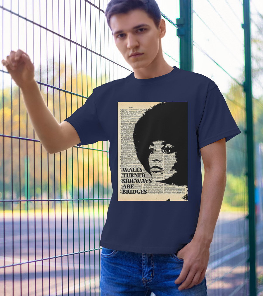 Angela Davis Walls Turned Sideways Are Bridges Vintage Print T-Shirt