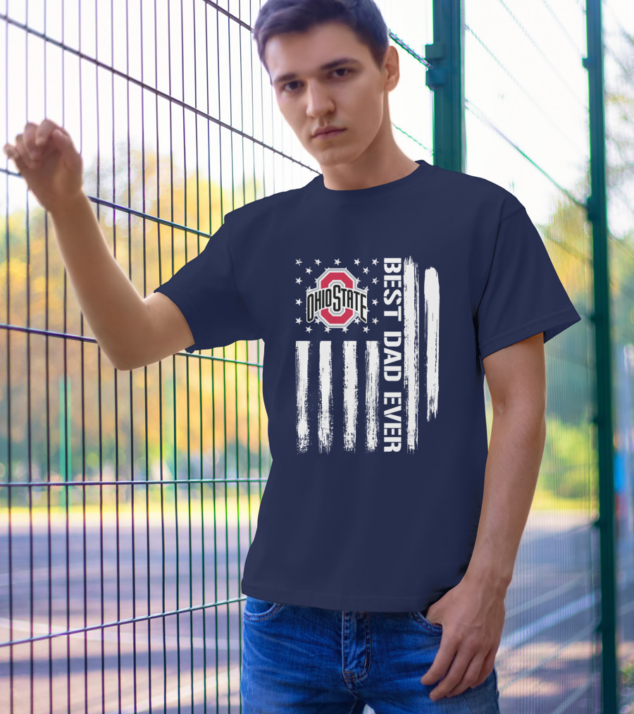 Ohio State Buckeyes Best Dad Ever Patriotic American Flag T-Shirt