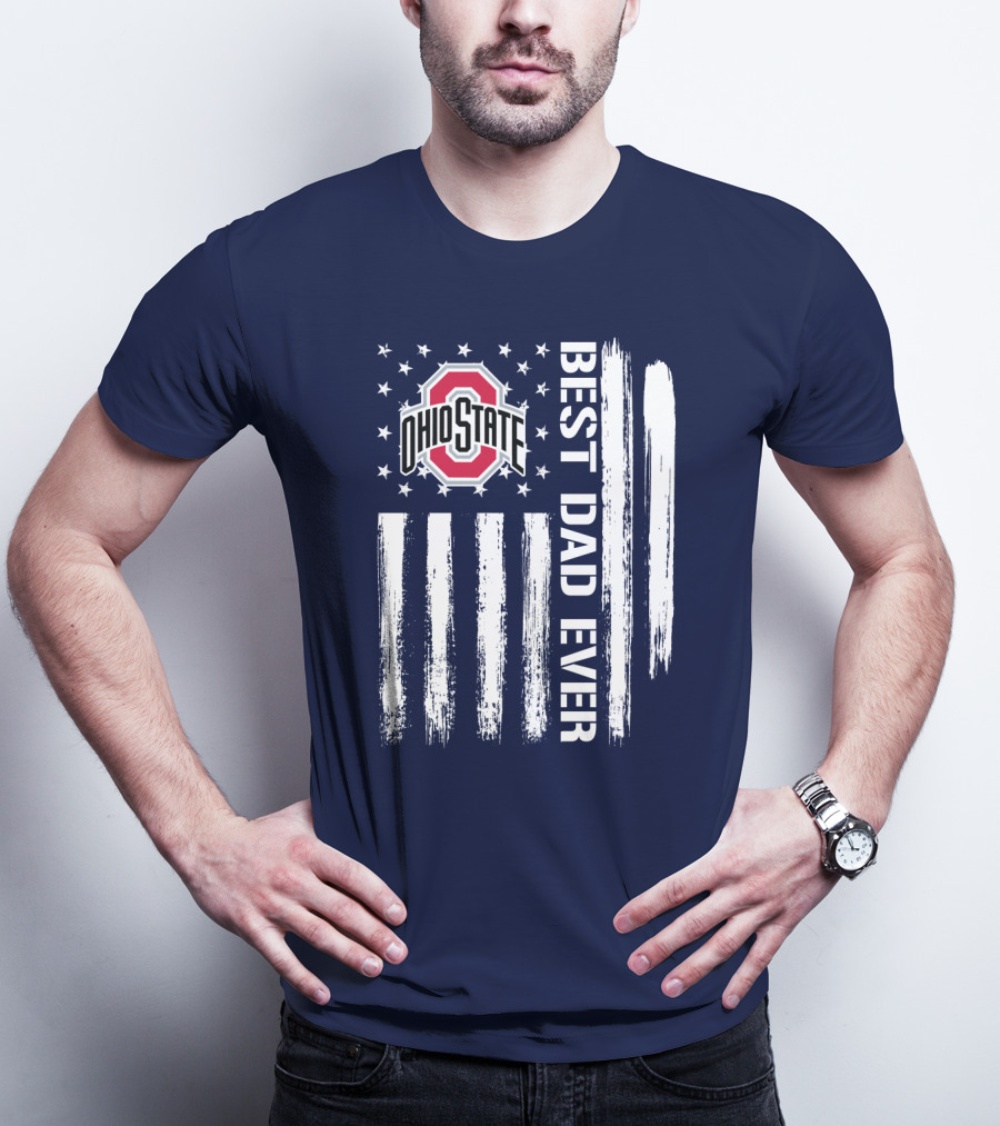 Ohio State Buckeyes Best Dad Ever Patriotic American Flag T-Shirt