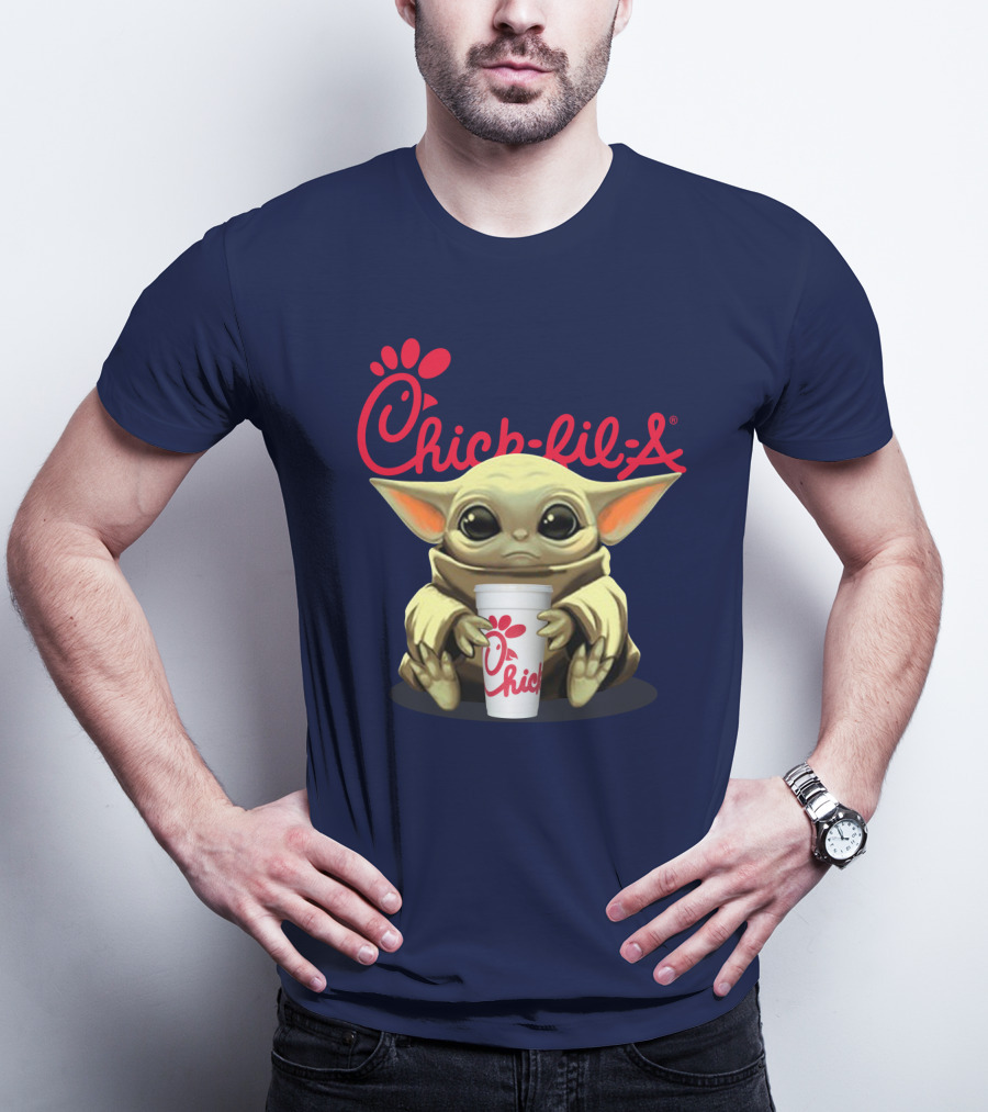 Chick-fil-A Baby Yoda Holding Cup Star Wars T-Shirt