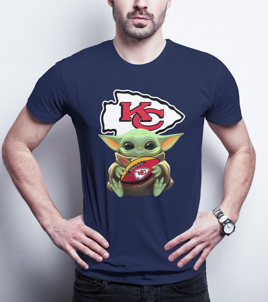 Star Wars The Mandalorian Baby Yoda Kansas City Chiefs Football T-Shirt