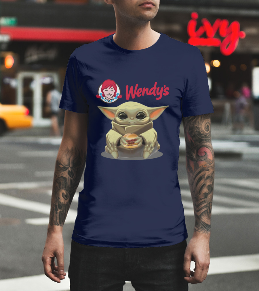 Baby Yoda Hugging Wendy's Hamburger Star Wars T-Shirt