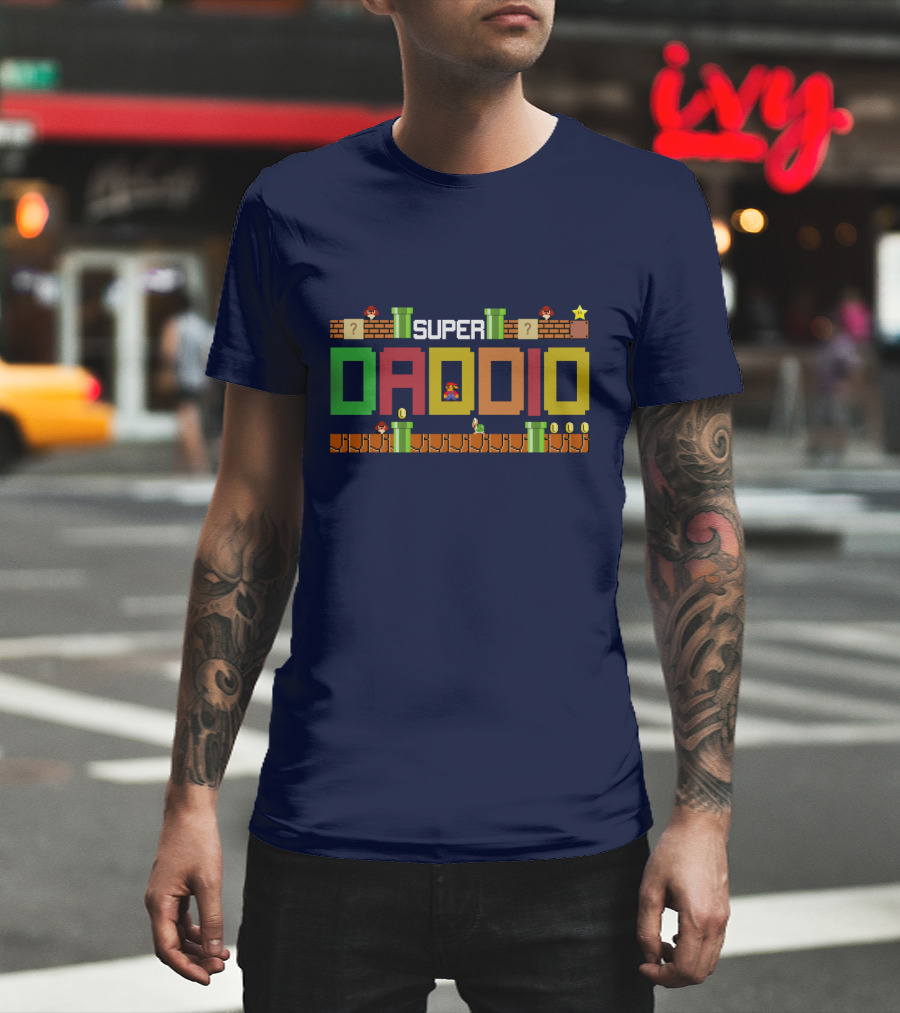 Super Daddio Family Mario Game Oversized Plus Size Block Letters T-Shirt