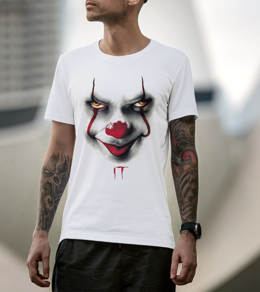 IT Pennywise Evil Clown Face With Scary House Inside Nose T-Shirt