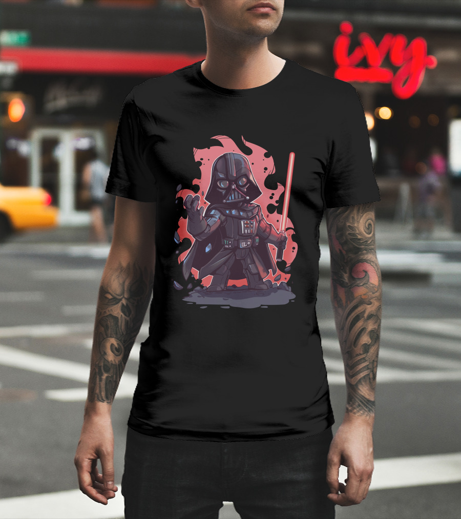 Darth Vader Cartoon With Lightsaber Star Wars Character T-Shirt