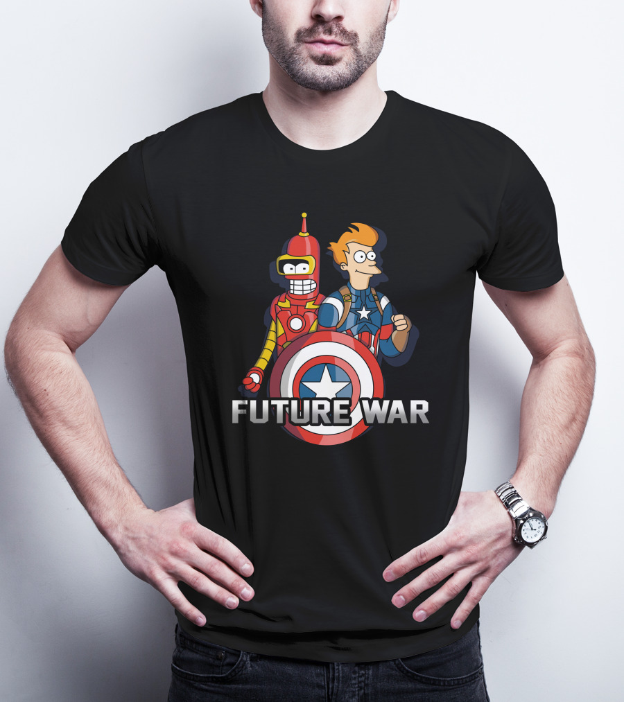 Futurama Future War Bender Fry Captain America Shield T-Shirt