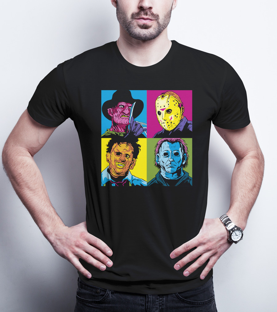 Freddy Jason Leatherface Michael Myers Horror Pop Art 4 Face T-Shirt