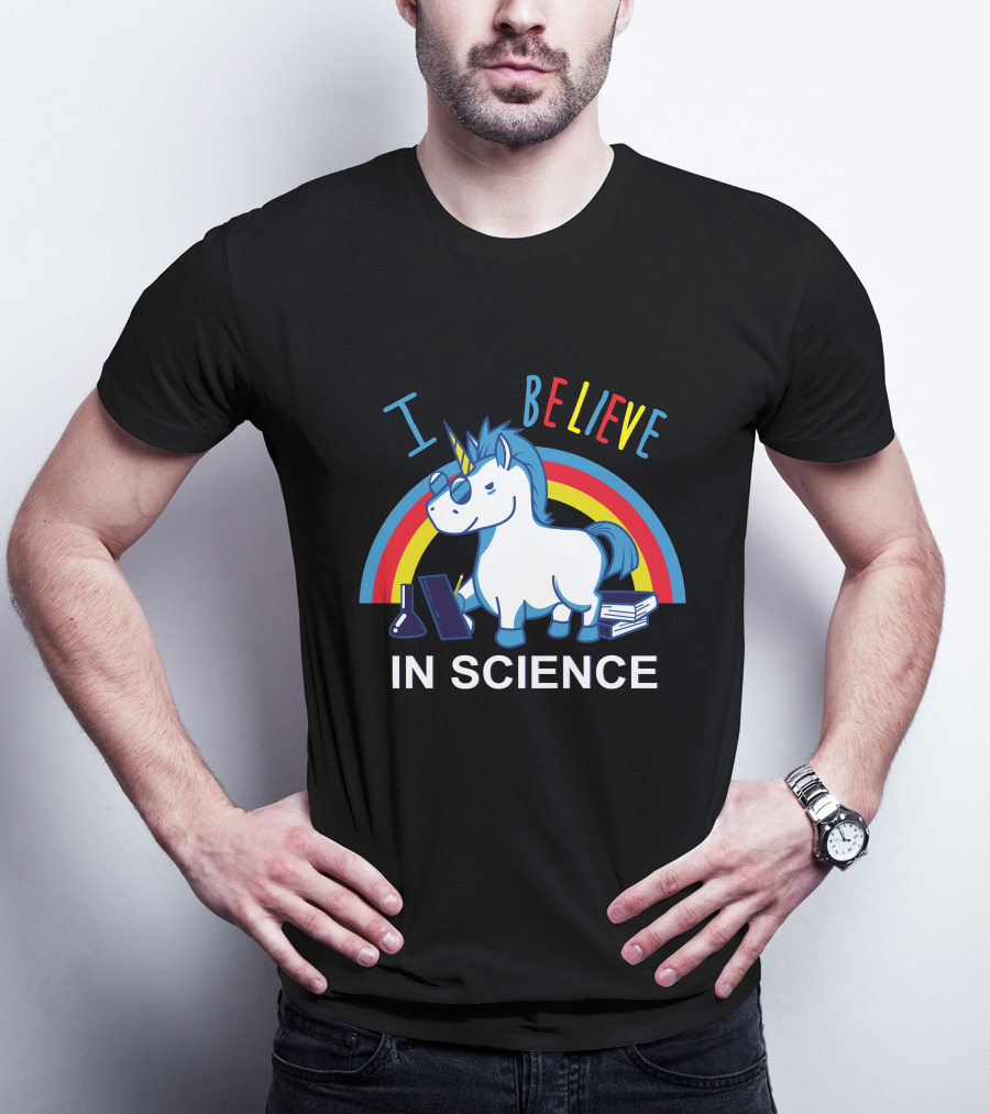 I Believe In Science Unicorn Rainbow Lab Glasses T-Shirt