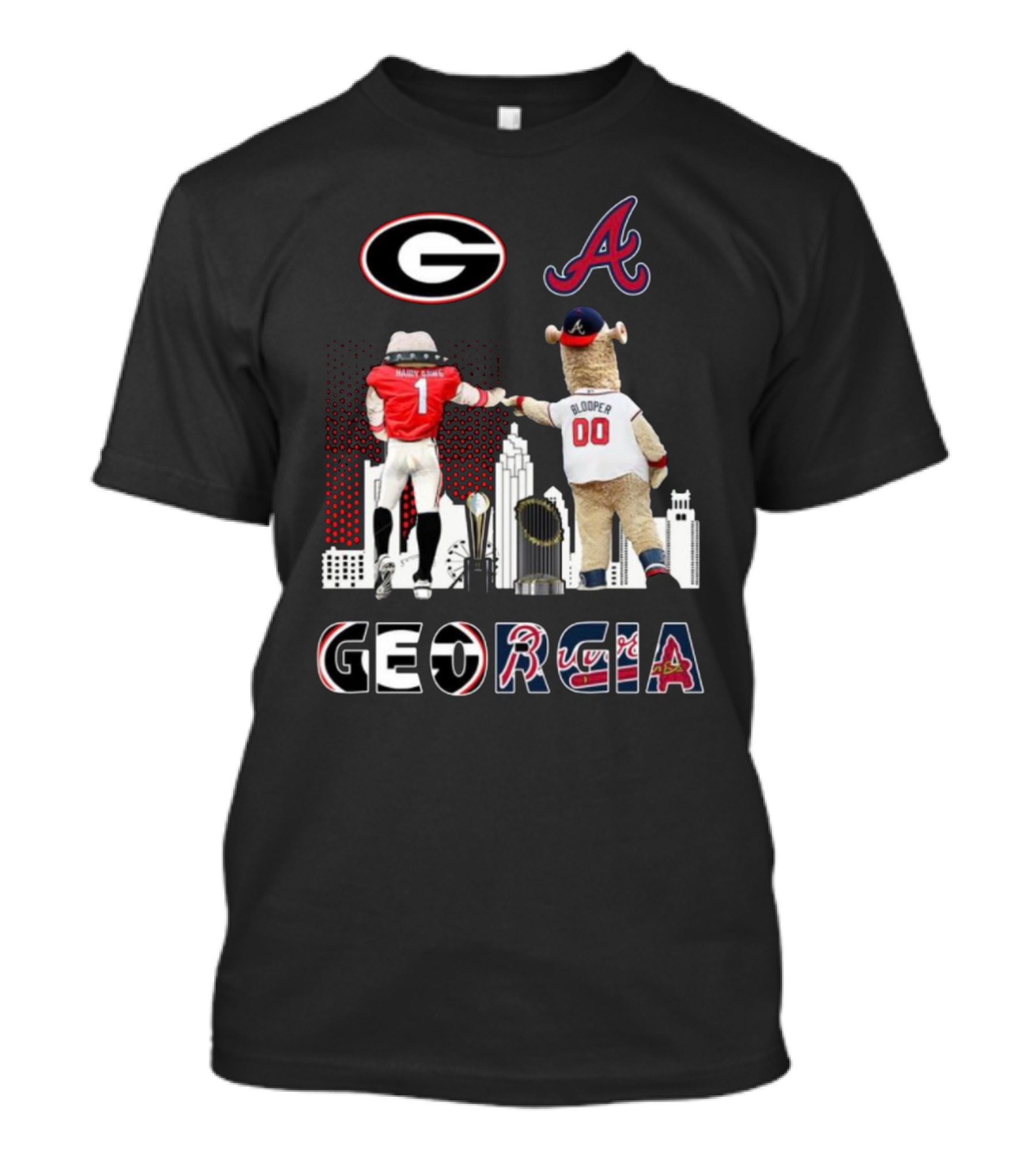 Georgia Bulldogs Braves Blooper Mascots Skyline T-Shirt