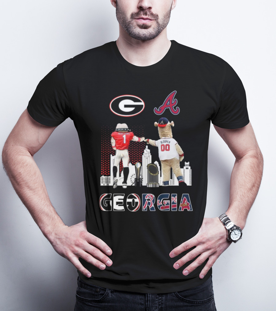 Georgia Bulldogs Braves Blooper Mascots Skyline T-Shirt