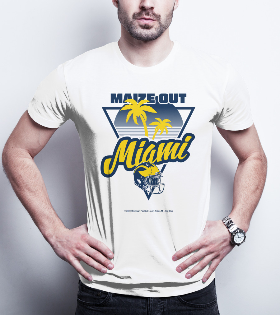 Maize Out Miami Michigan Wolverines Football Palm Trees Helmet Ann Arbor Go Blue T-Shirt