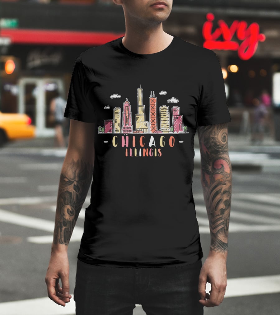 Chicago Skyline Illinois Colorful Cityscape T-Shirt