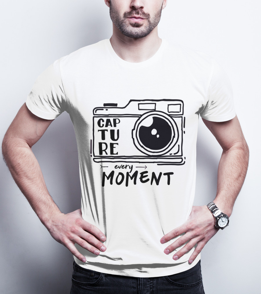 Capture Every Moment Camera Drawing Typography T-Shirt