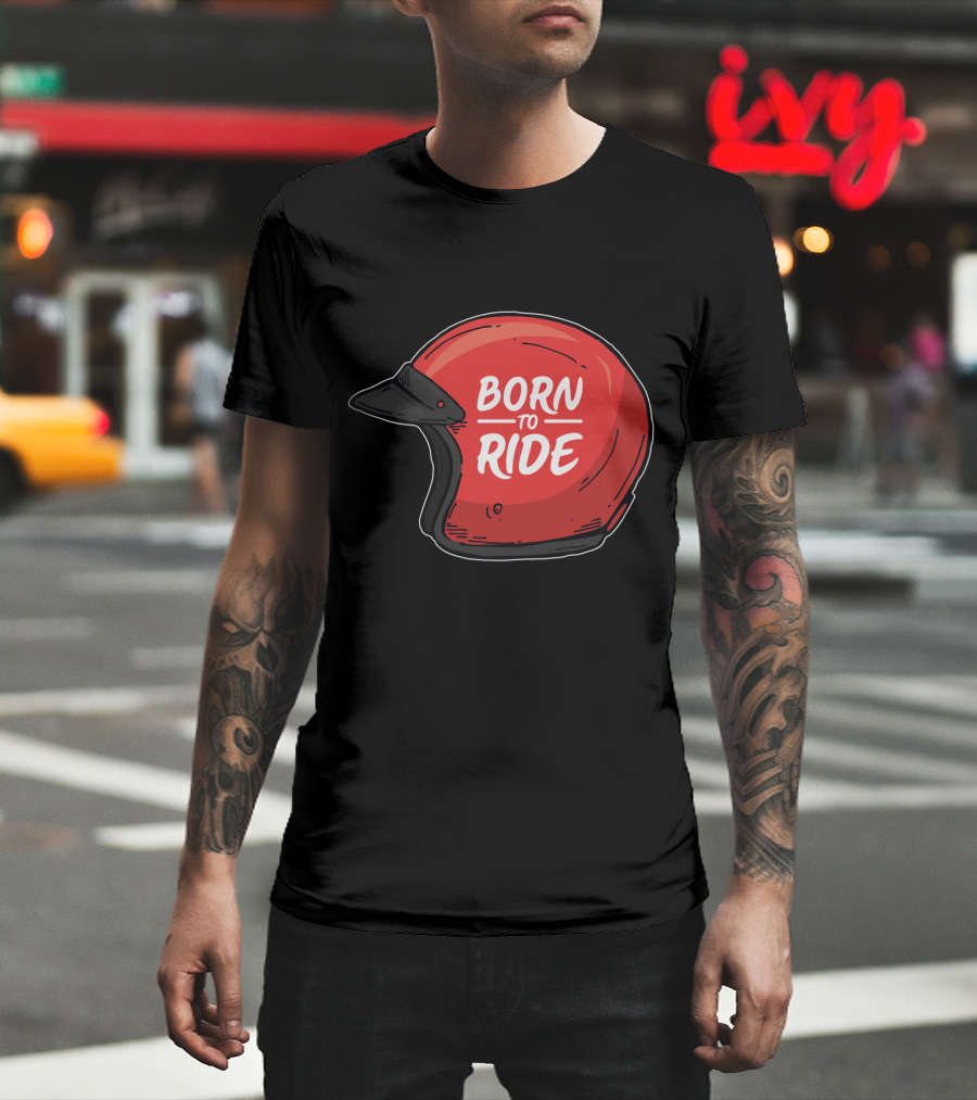 Born To Ride Retro Red Motorcycle Helmet T-Shirt