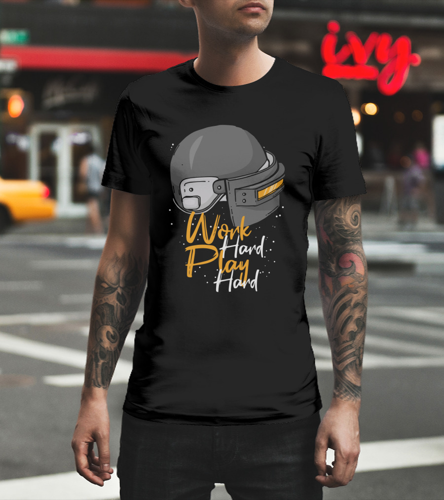 Work Hard Play Hard Football Helmet T-Shirt