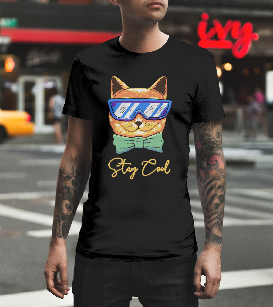 Stay Cool Cat With Sunglasses And Bowtie T-Shirt