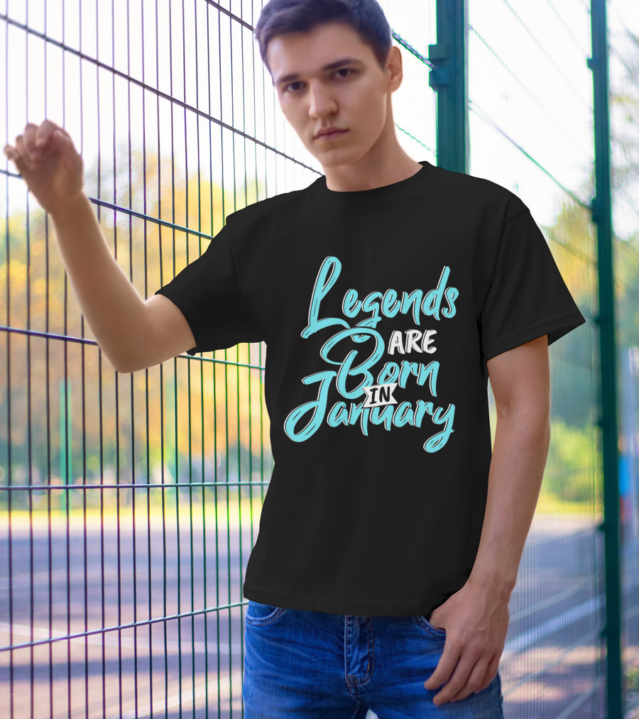 Legends Are Born In January Aquatic Blue Script T-Shirt