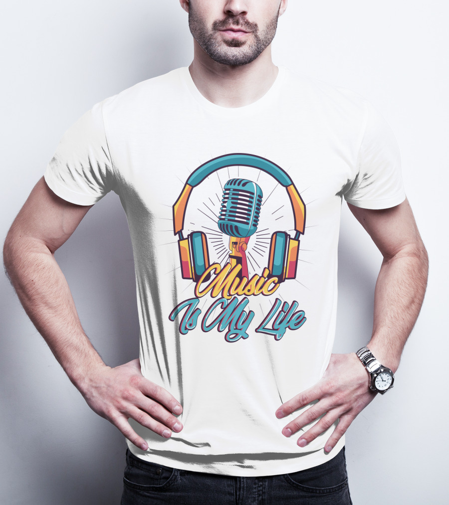 Funny Music Is My Life Microphone Headphones T-Shirt