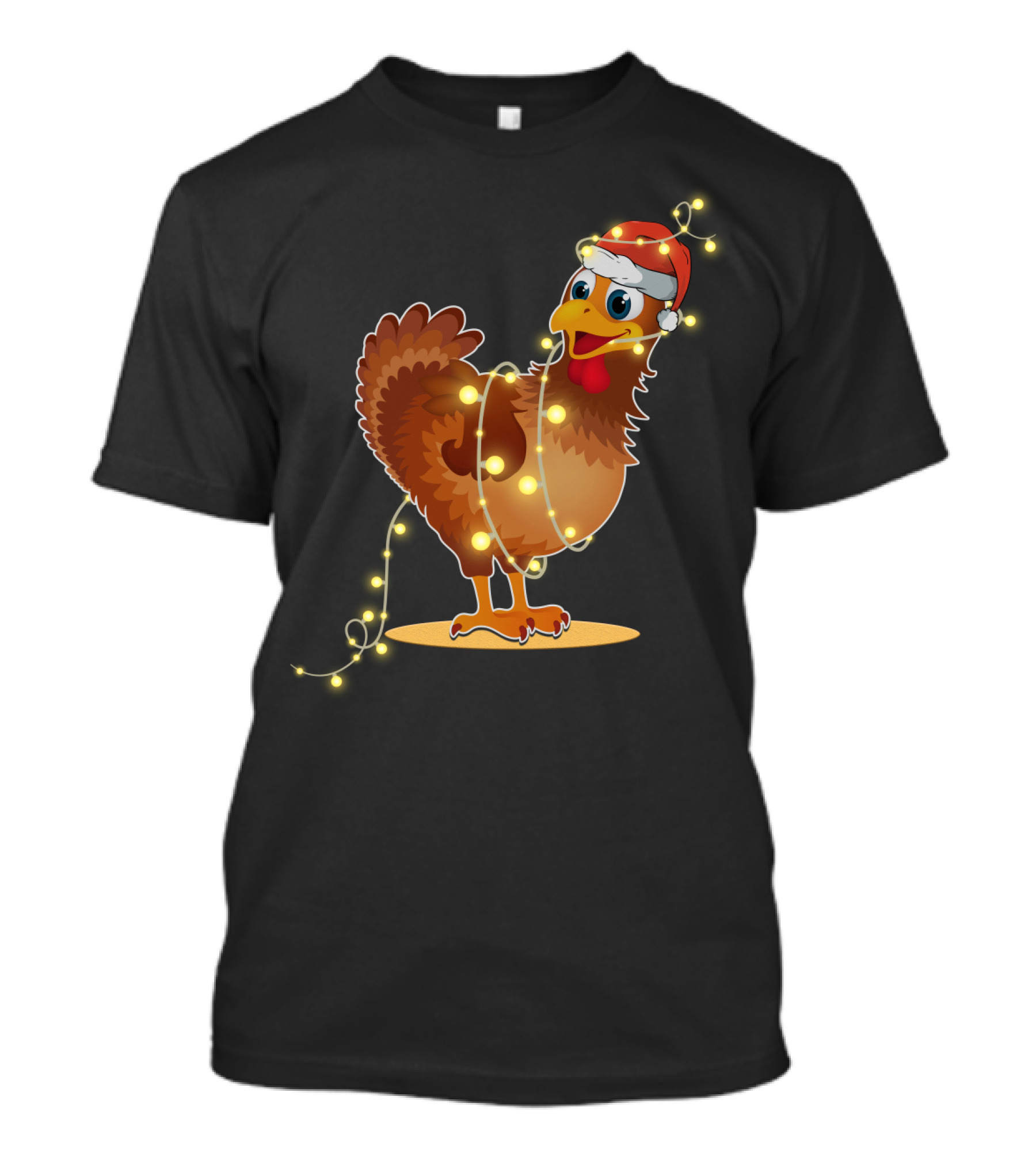 Santa Hat Chicken Wrapped In Christmas String Lights T-Shirt